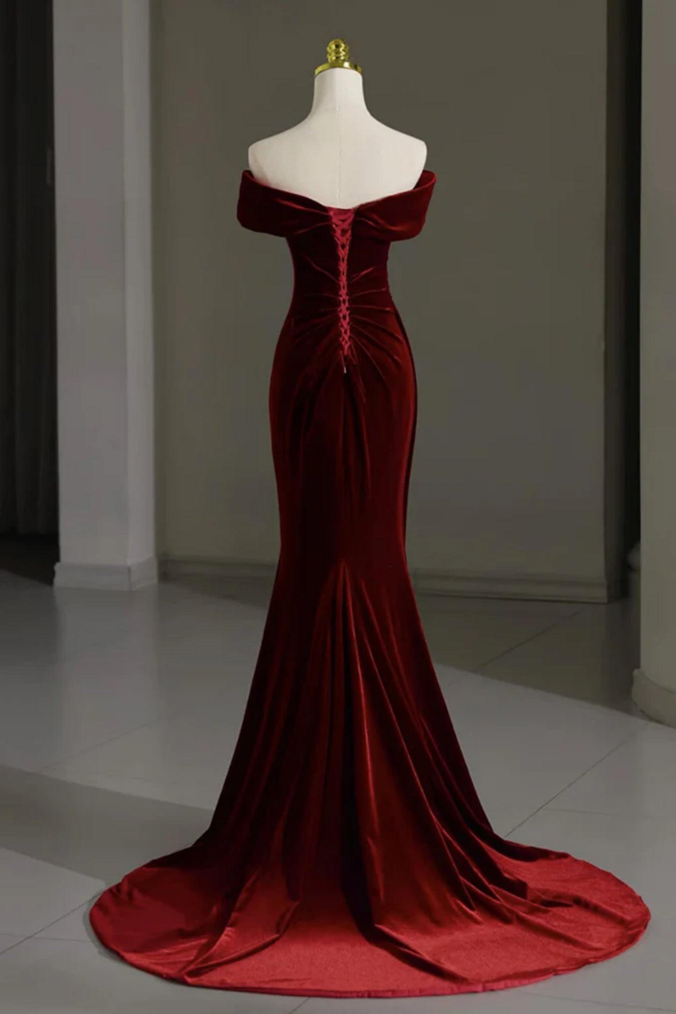 Burgundy Velvet Off Shoulder Mermaid Long Prom Dresses, Mermaid Maroon ...