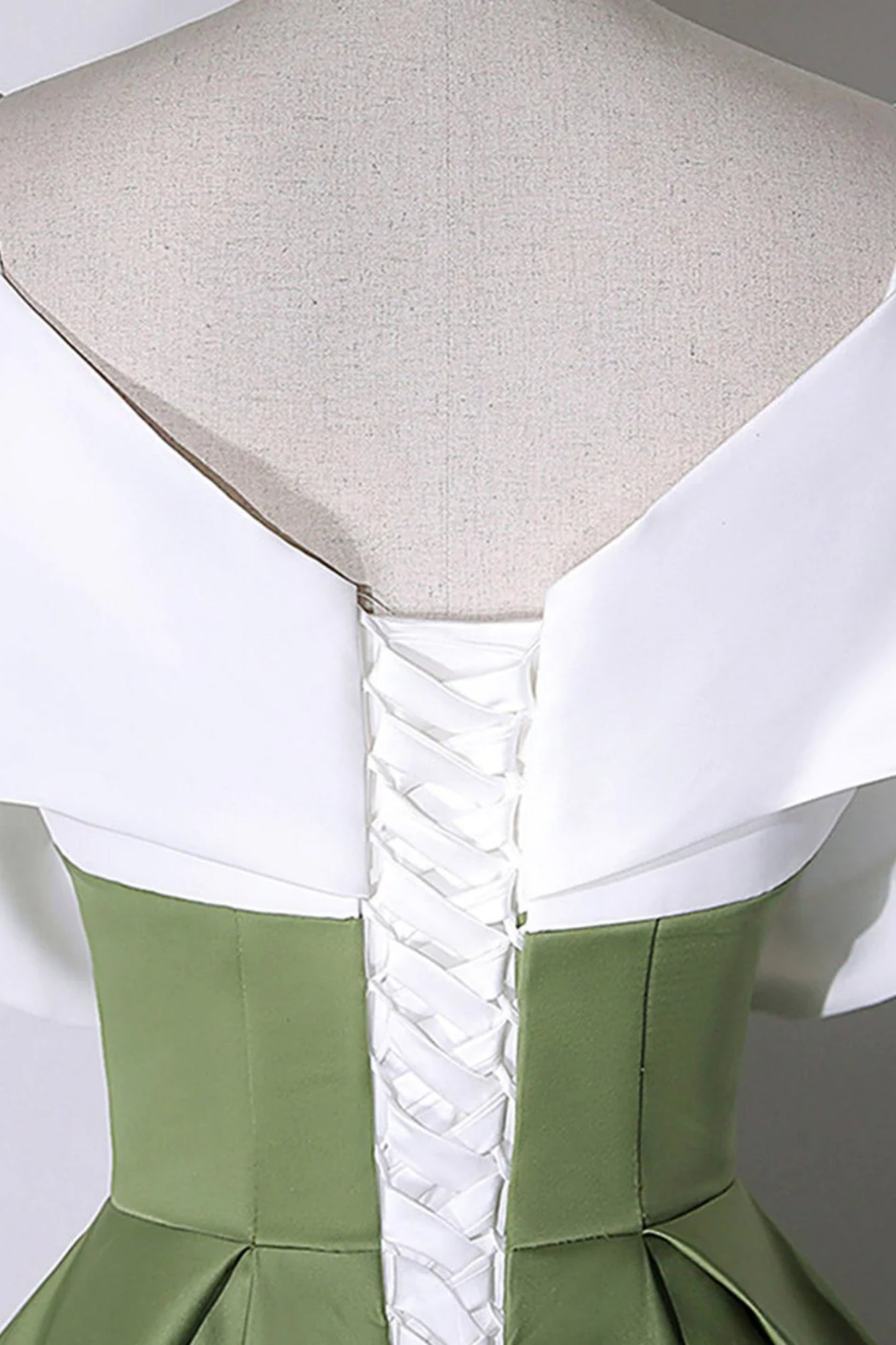 Green Satin Long Prom Dresses with White Cap Sleeves, Long Green Forma ...