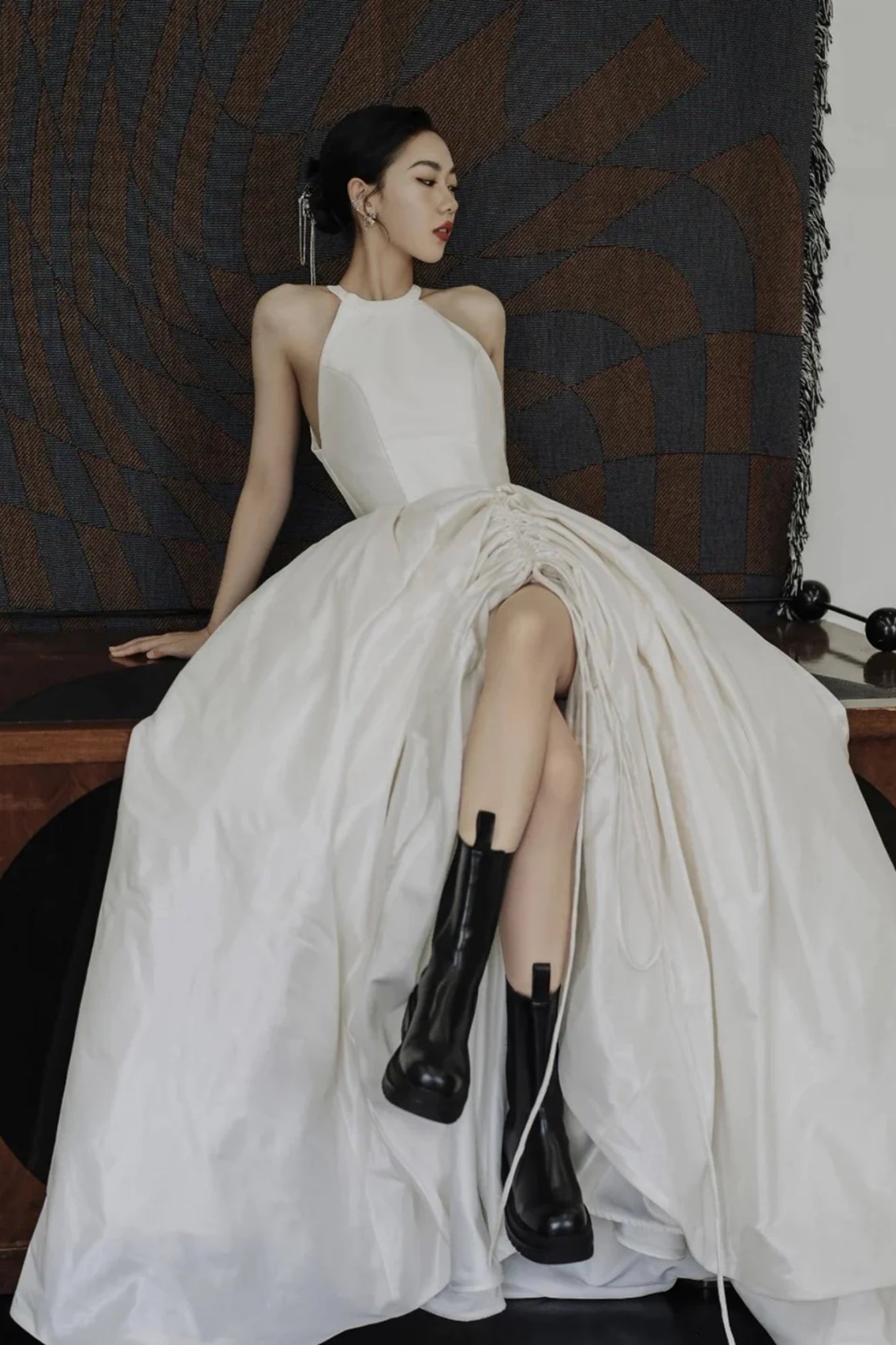 Ivory Satin Long Prom Dresses with High Slit, Long Ivory Formal Gradua ...