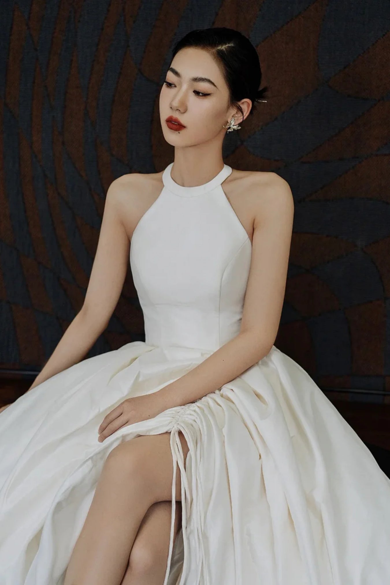 Ivory Satin Long Prom Dresses with High Slit, Long Ivory Formal Gradua ...