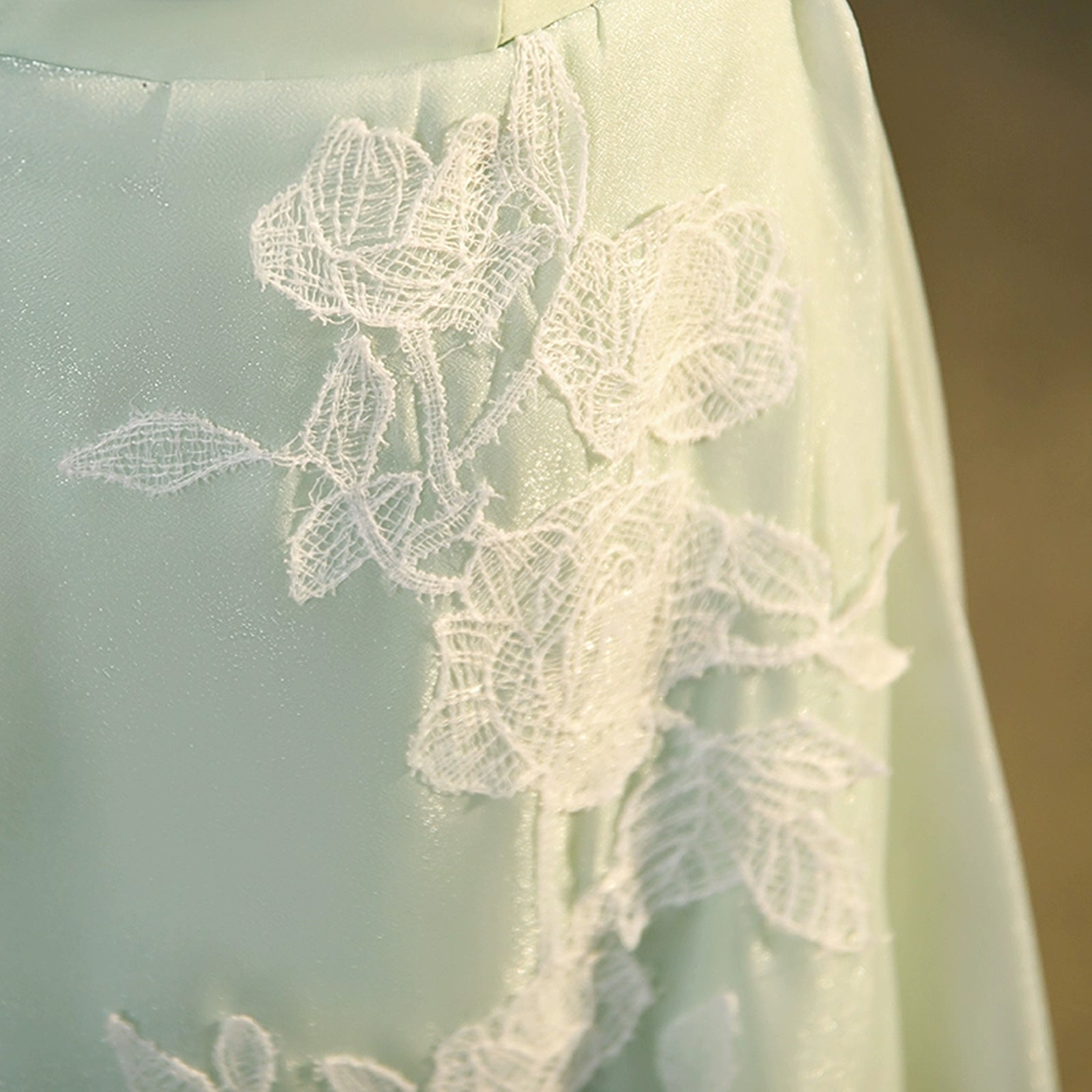 Light Green Strapless Long Lace Prom Dresses, Light Green Lace Formal ...