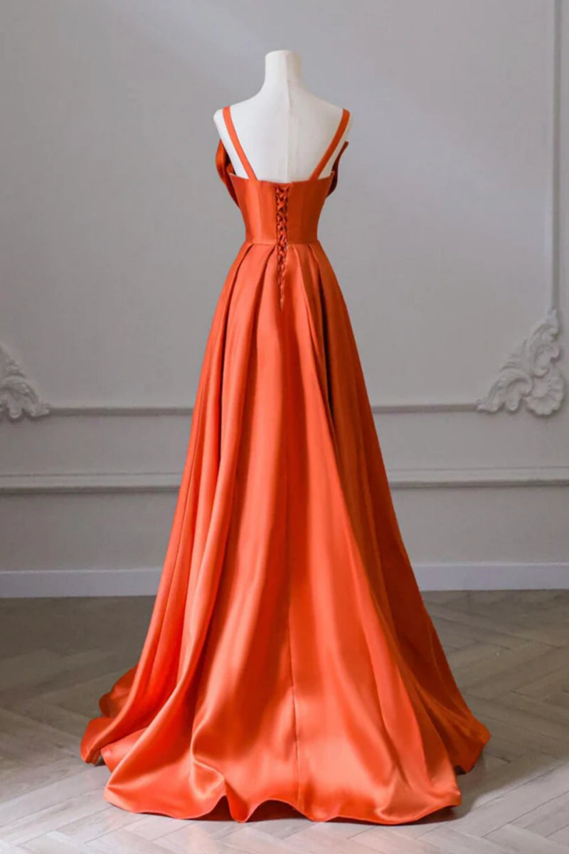 Orange A Line Open Back Long Prom Dresses with Butterfly Decoration, L ...