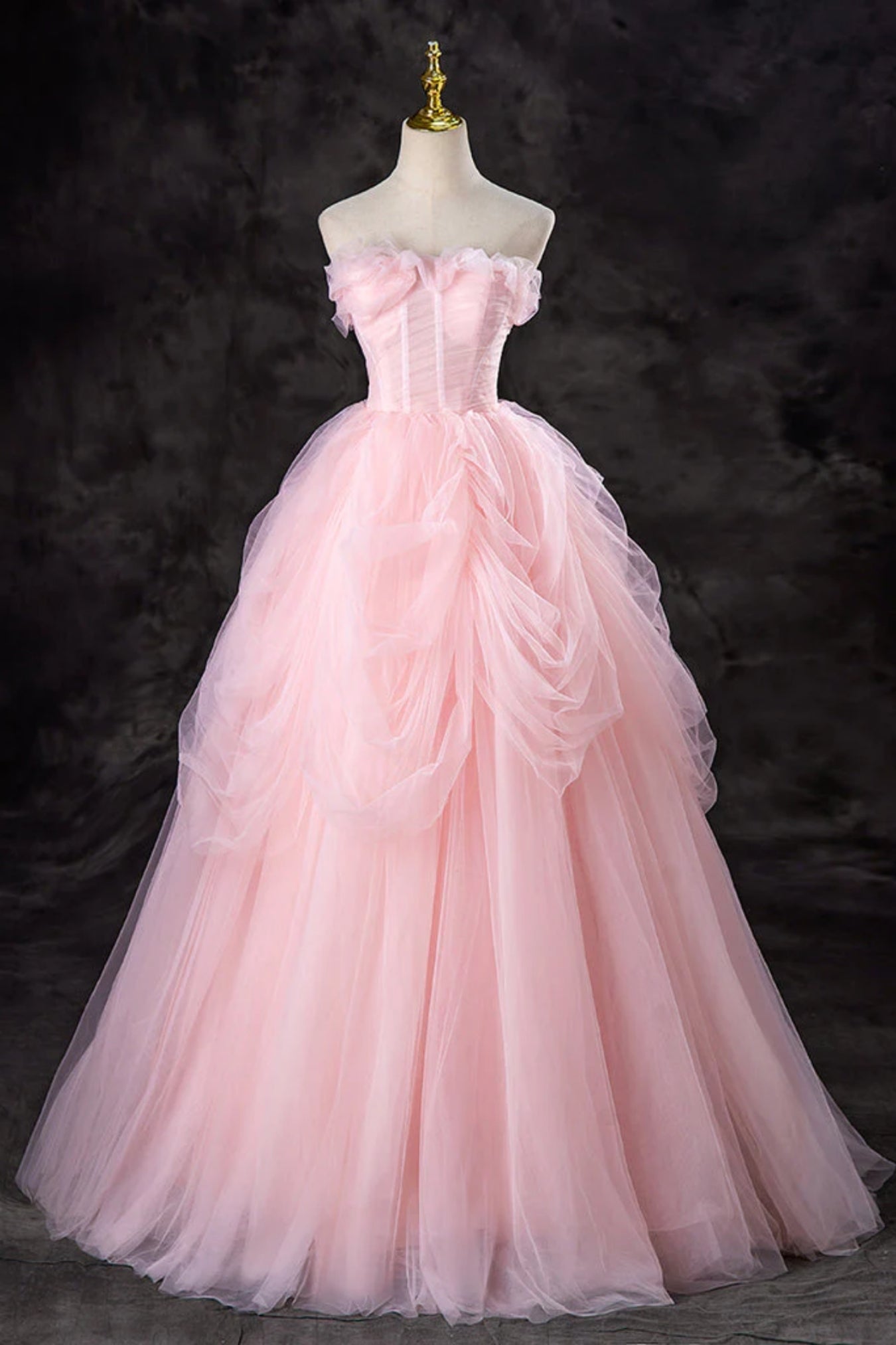 Pink Tulle Gorgeous Strapless Long Prom Dresses, Long Pink Formal Even ...