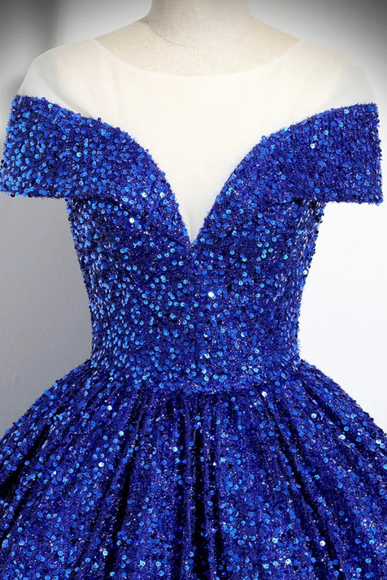 Shiny Sequins Off the Shoulder Royal Blue Long Prom Dresses, Off Shoul ...