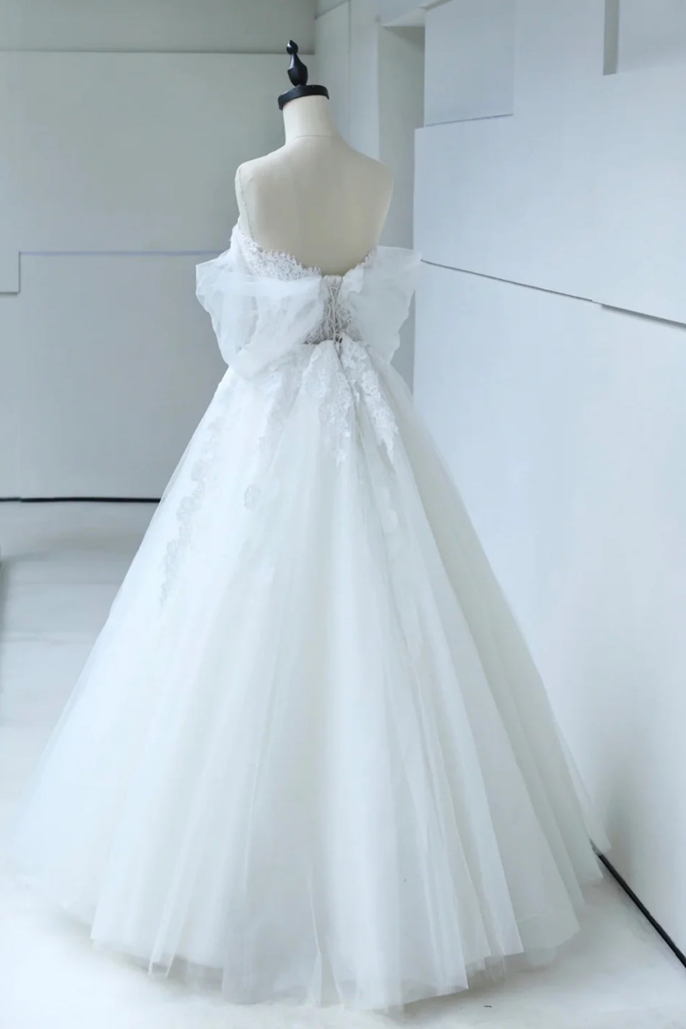 White Tulle Off Shoulder Lace Long Prom Dresses, White Lace Formal Eve ...