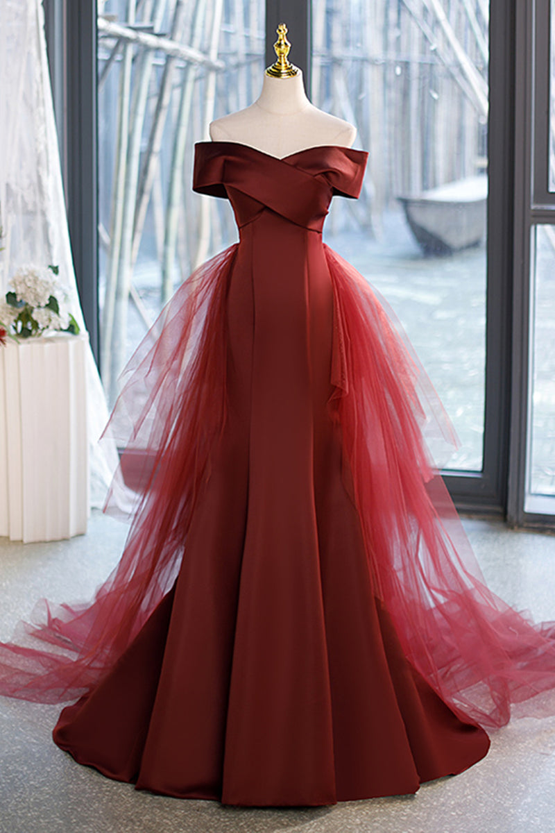 Burgundy Mermaid Off the Shoulder Prom Dresses Long, Mermaid Burgundy – Lwt Dress